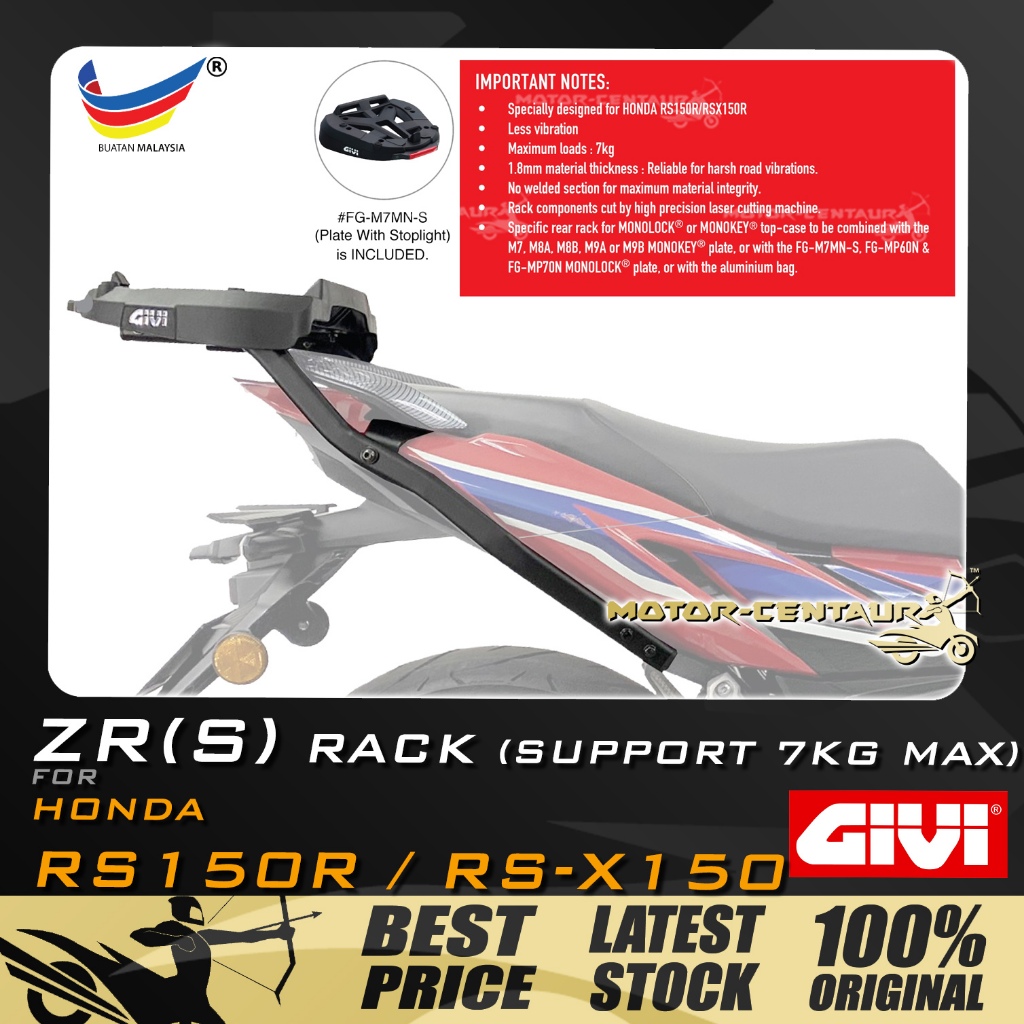 MONORACK GIVI (ZR/HRV/HRX/SRV/SRX/J RACK/WITH LED) FOR ALL HONDA ...