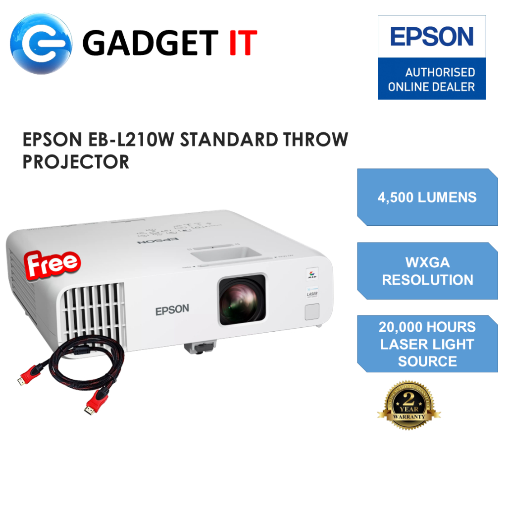EPSON EB-L210W WXGA STANDARD-THROW LASER PROJECTOR, 4500 LUMENS ...