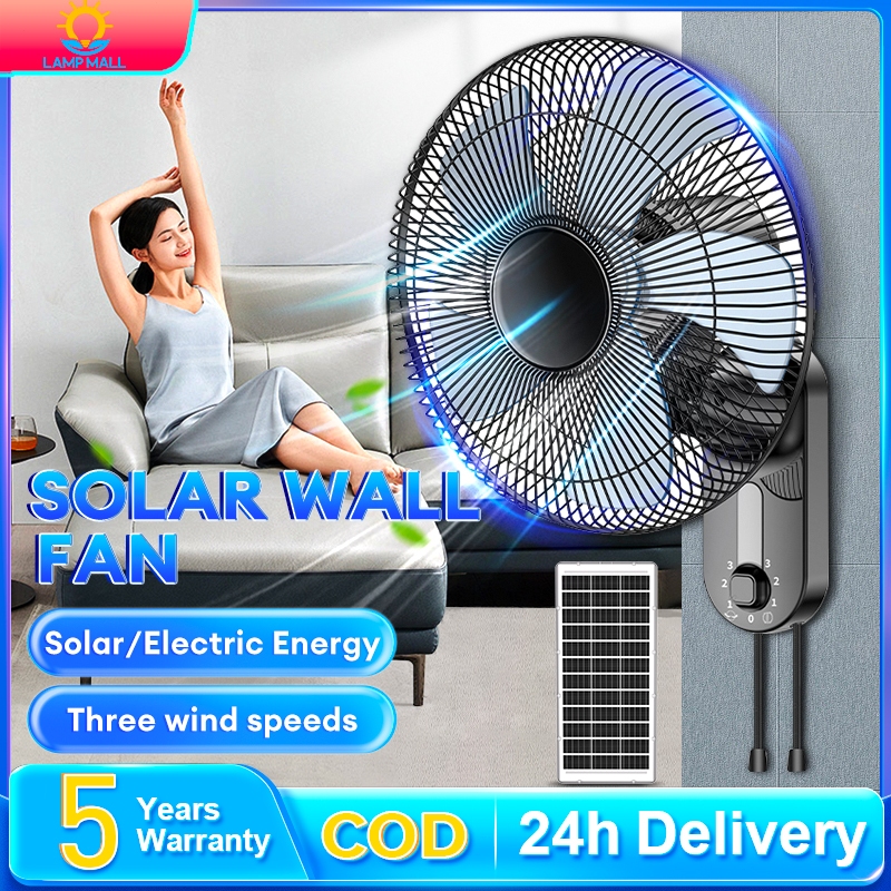 Solar Wall Fan 16 Inch 5 Blades 3 Speed Strong Wind Industrial Wall Fan ...