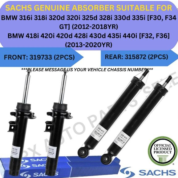 SACHS GENUINE ABSORBER (FRONT, REAR) FOR 316i 318i 320i-330d 335i [F30 ...