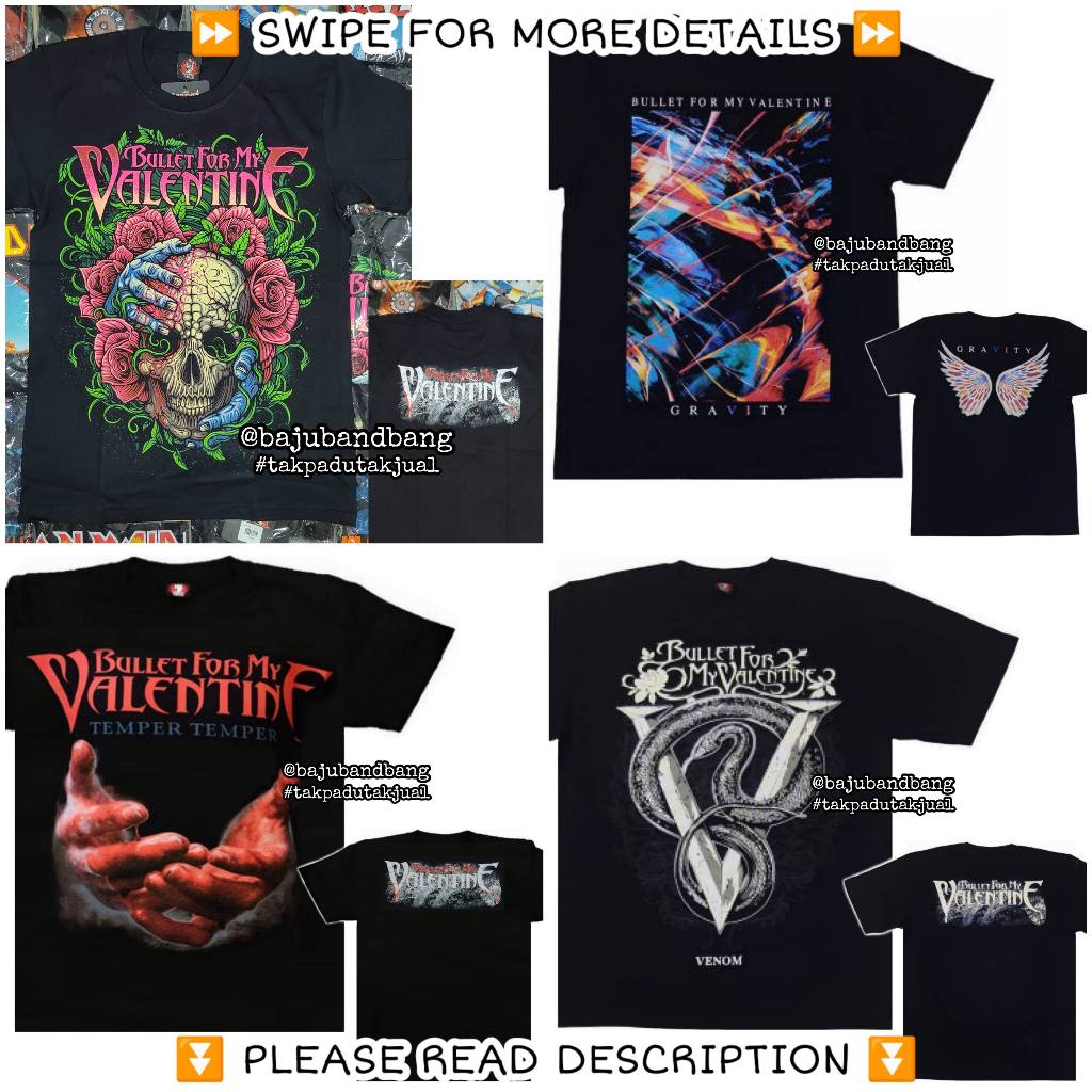 Baju Band Bullet For My Valentine BFMV Band Tshirt Rose Skull Vines ...