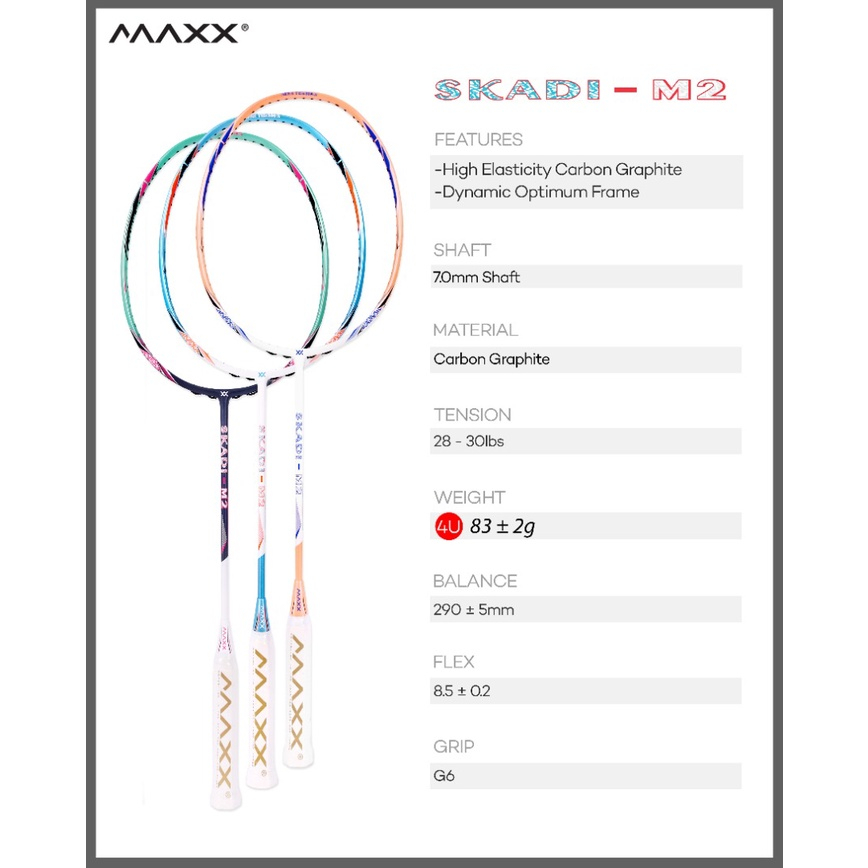 MAXX SKADI M2 (FREE STRING + GRIP)(UNSTRUNG) | Shopee Malaysia