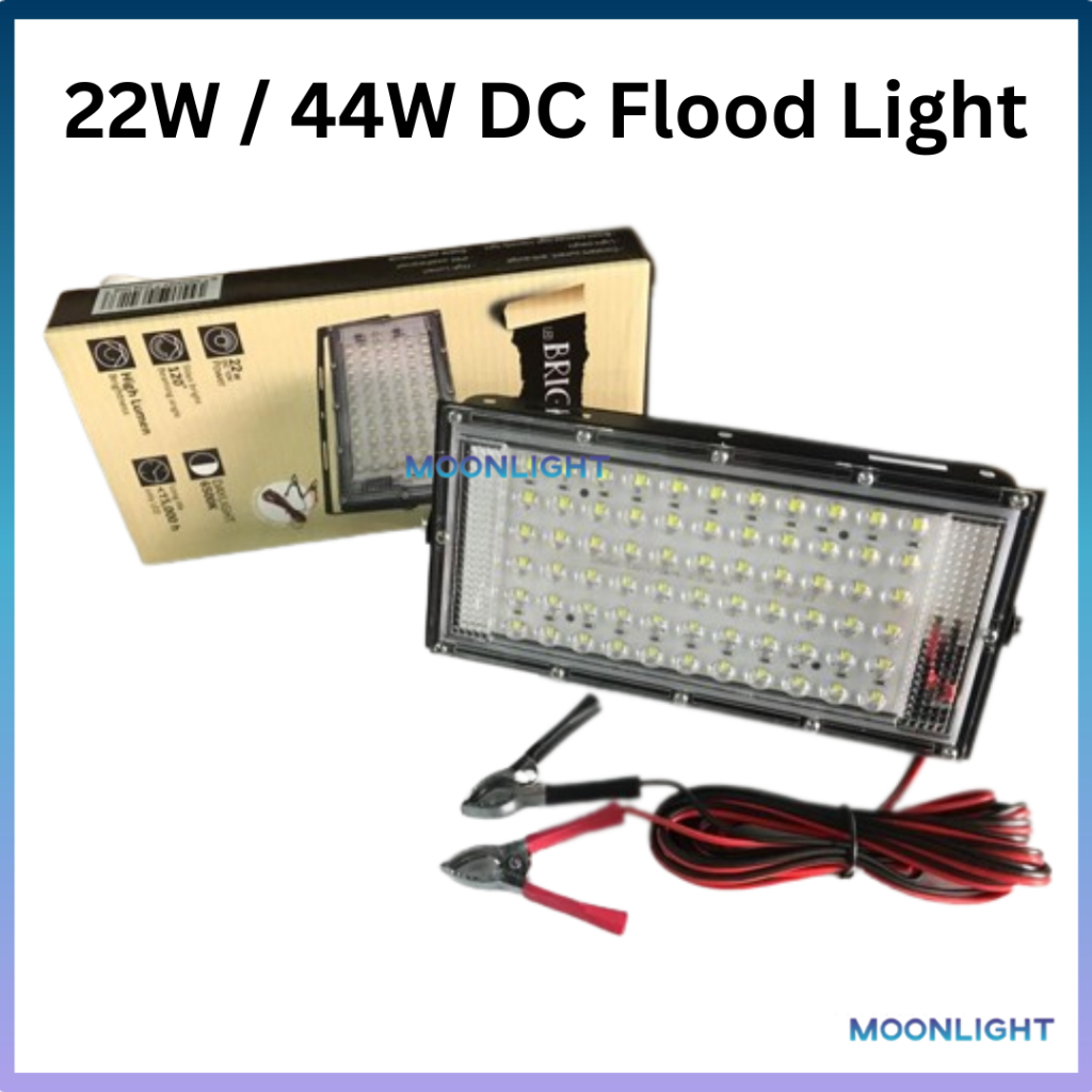 22W / 44W DC 12V Flood Light / Spot Light with 3 Meter Battery Clip ...