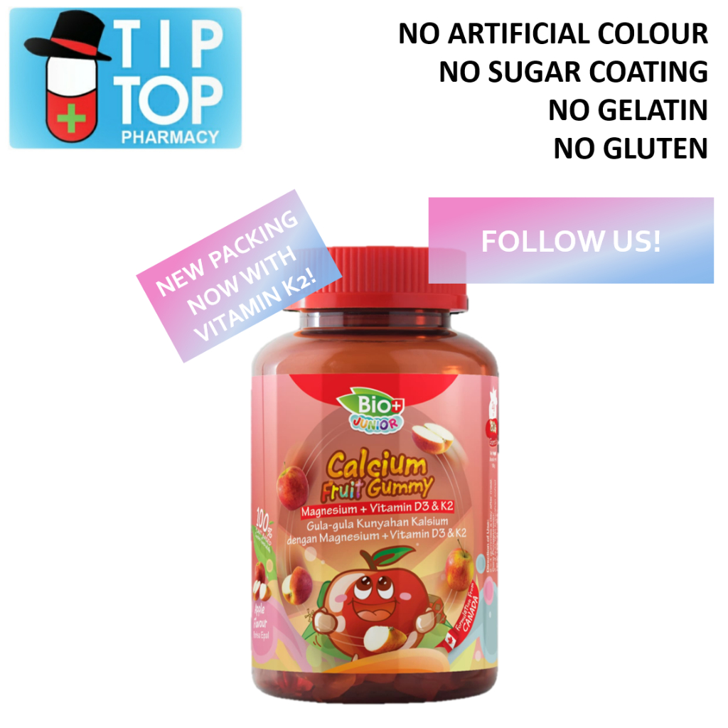 Bio+ Junior Gummies Calcium, Magnesium, Vitamin D3 & K2 Apple Flavour ...