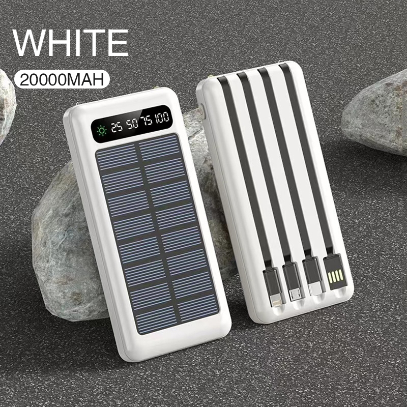 Bank kuasa Solar Powerbank 20000mAh Built-in 4 Cables PowerBank 100% ...