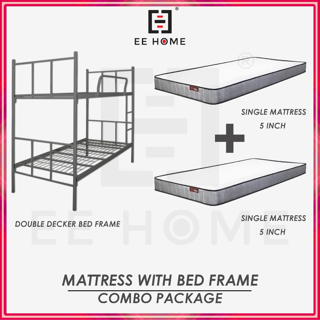 EE HOME Set Double Decker Bed Frame With 2 Pcs 5 '' Single Mattress ...