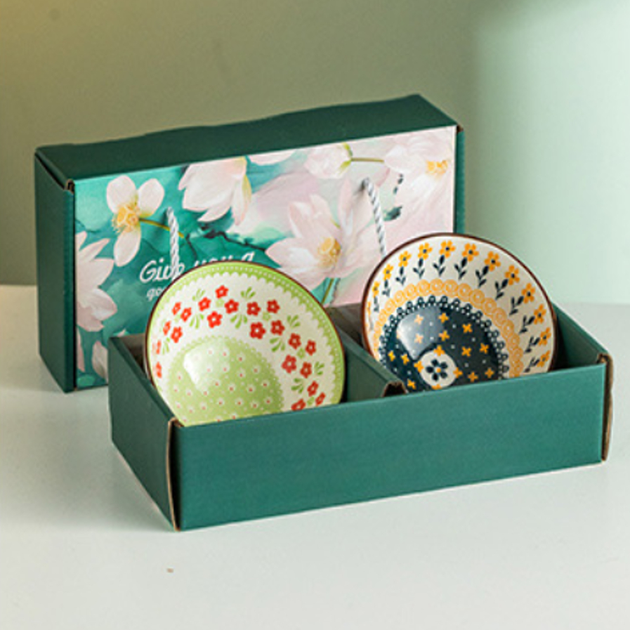 AZUKI Flower Style Ceramic Dinnerware Gift Set With Box Bowl Set ...