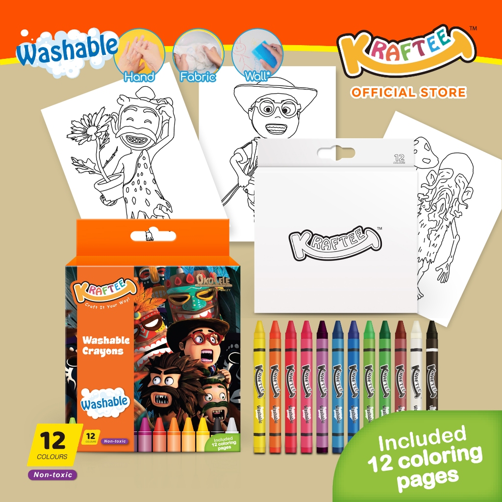 OkoLele x Kraftee Washable Crayons with Coloring Pages Kid Creative ...