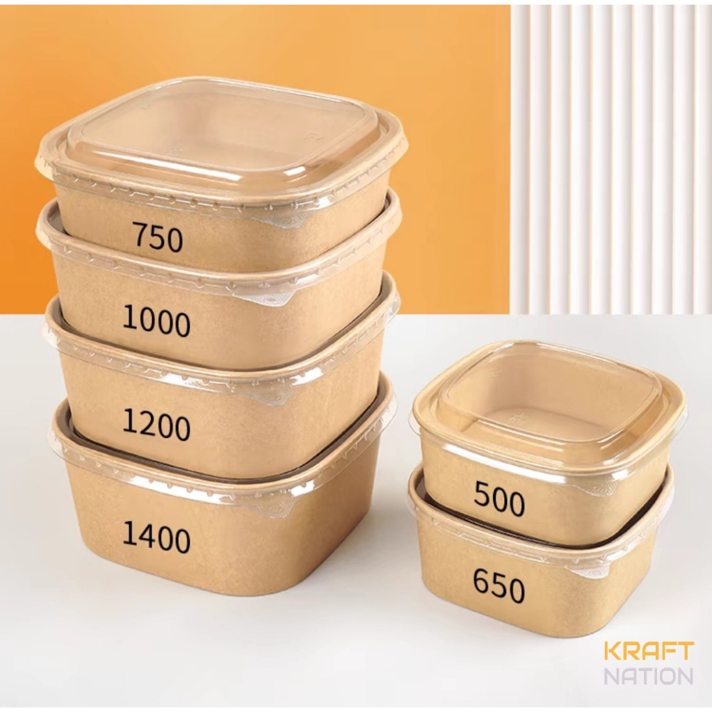 [Bundle] 50pcs Disposable Kraft Brown Paper Square Bowl Fruit Salad ...