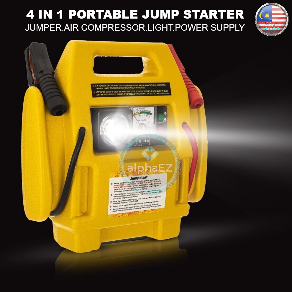 12v Portable Car Jump Starter Air Compressor LED Light Power Socket ...