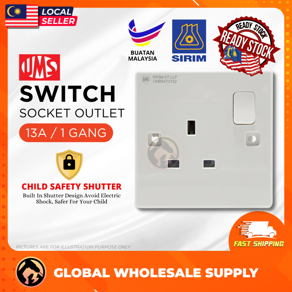 UMS 13A 1 GANG SWITCH SOCKET OUTLET Electrical Switches & Plug Sockets ...