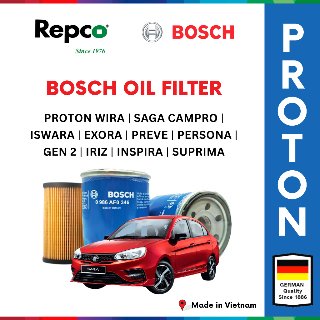 Repco® Bosch Original Oil Filter for Proton Wira, Saga, FL, FLX, Iswara ...