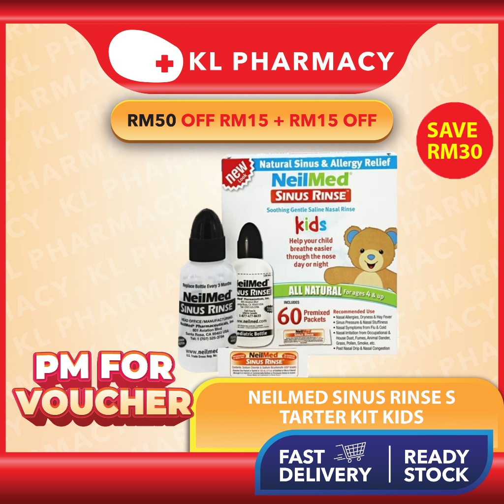 NEILMED SINUS RINSE STARTER KIT KIDS (1 Bottle with 60 Premixed Sachet ...