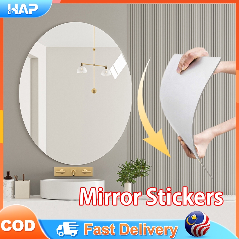 HAP -【No Need Punch Holes】Mirror Sticker Cermin Hiasan Acrylic Round ...