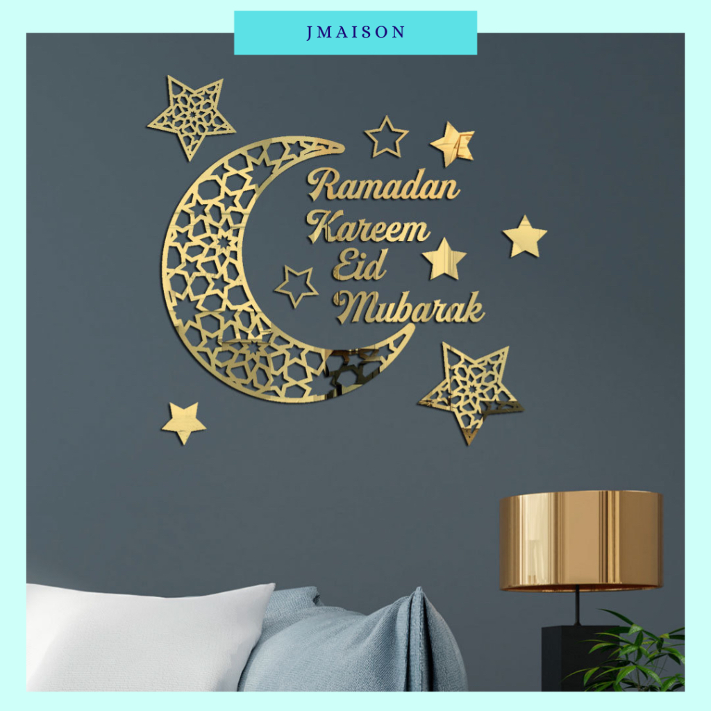 JMAISON Hari Raya Decoration Acrylic Mirror Wall Sticker Ramadan Deko ...