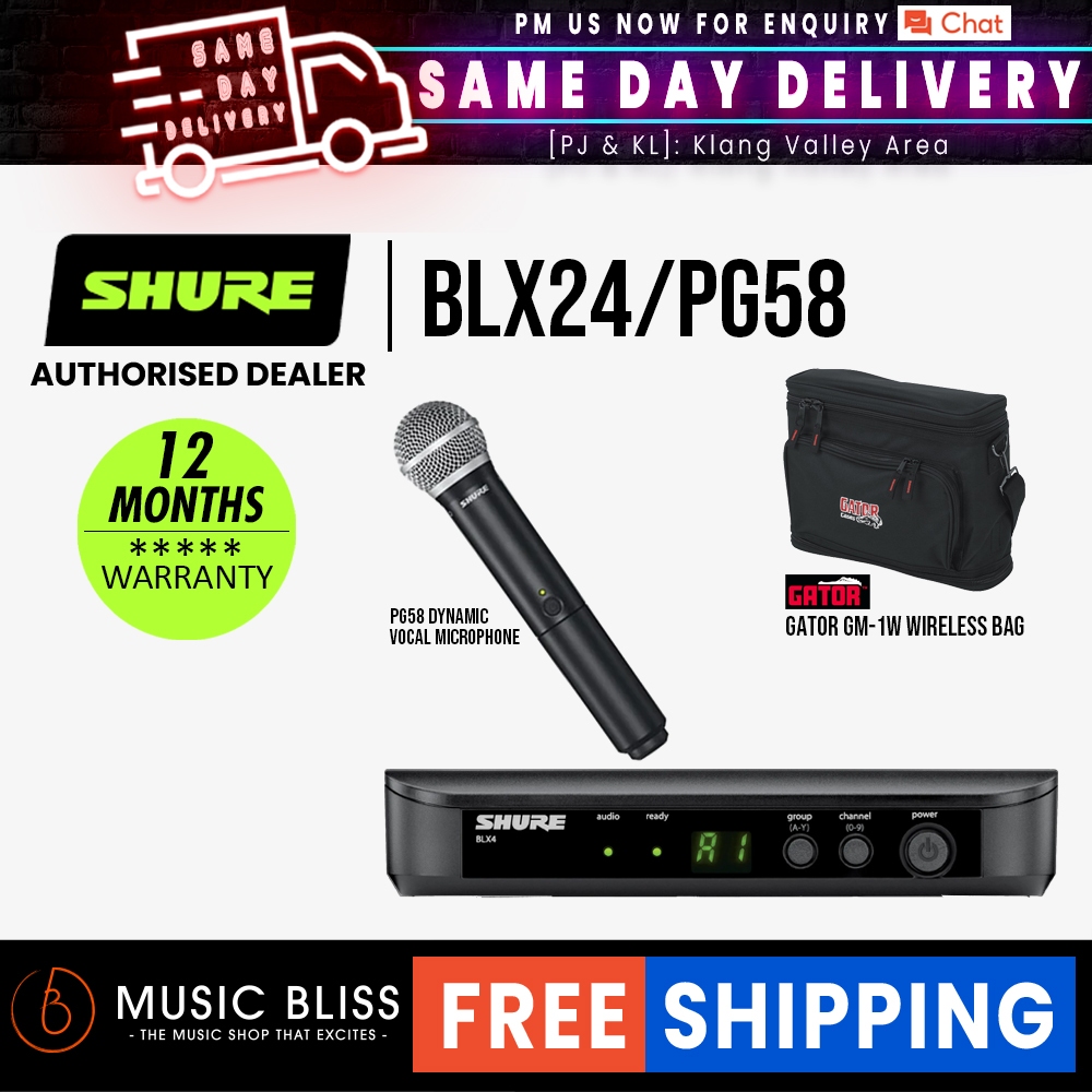 Shure BLX24/PG58 Wireless Handheld Microphone System, BLX4 Receiver & BLX2/PG58 Handheld ...