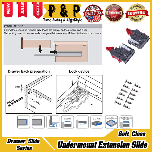 UNDERMOUNT EXTENSION DRAWER SLIDE WITH SOFT CLOSE RAIL LACI UNDER MOUNT ...