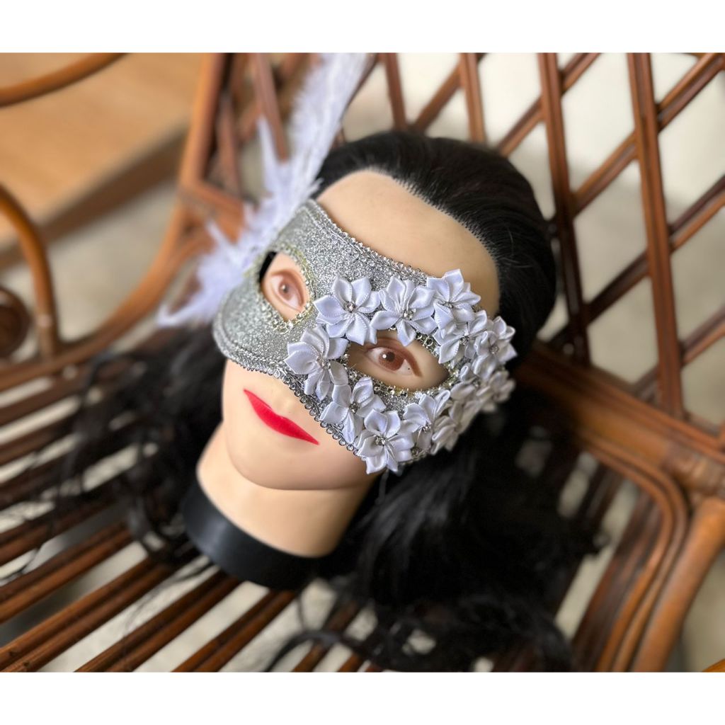 Party Pack - Pattern Mask Flower Silver 派对银色羽毛附有花朵照型面具 Party Mask ...