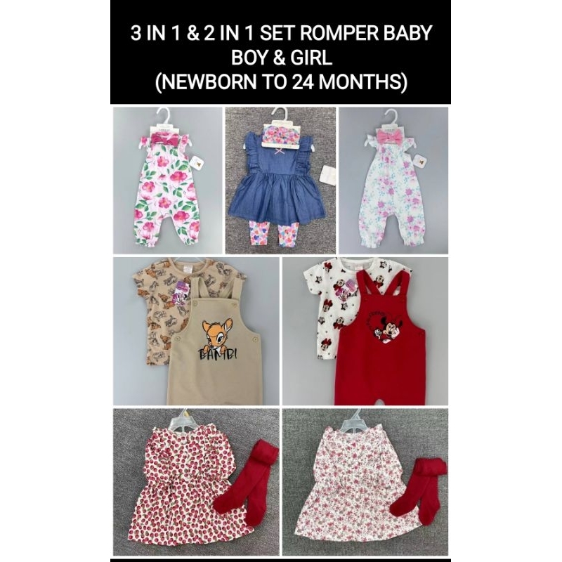2 in 1 Set Romper Jalan Baby Girl & Boy Baju Baby Comel Murah (NEWBORN ...