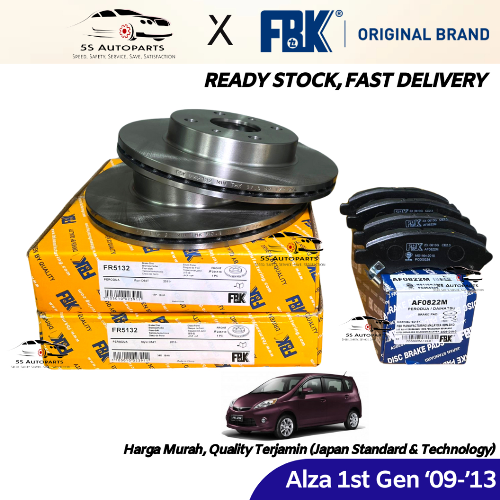 FBK Perodua Alza 1st Gen 2009-2013 Front (Depan) Disc Rotor & Disc Pad ...