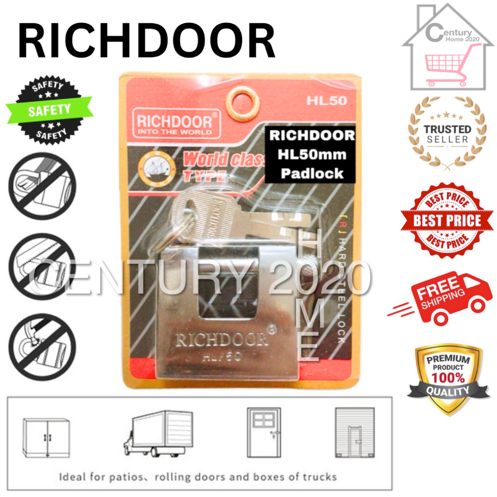 RICHDOOR Armoured Padlock Anti Cut Pad Lock Security Pillar Lock 50m ...