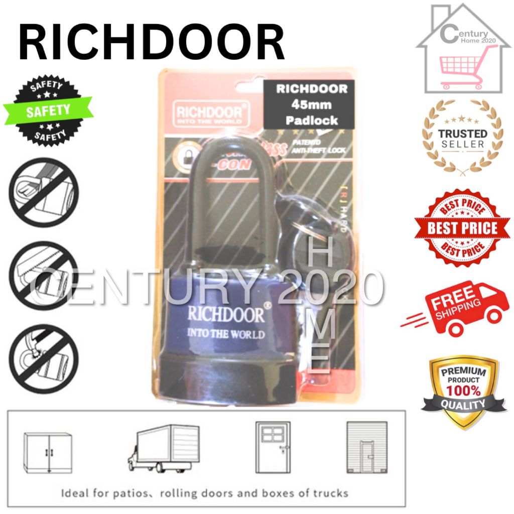 RICHDOOR Padlock Long Anti Theft Pad Lock Laminated Waterproof Lock ...