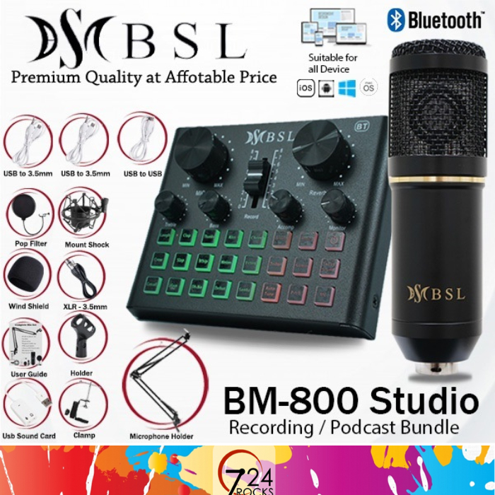 BSL BM-800 Studio Condenser Microphone - V8 Plus Bluetooth USB Sound Card Package Mic for Live ...