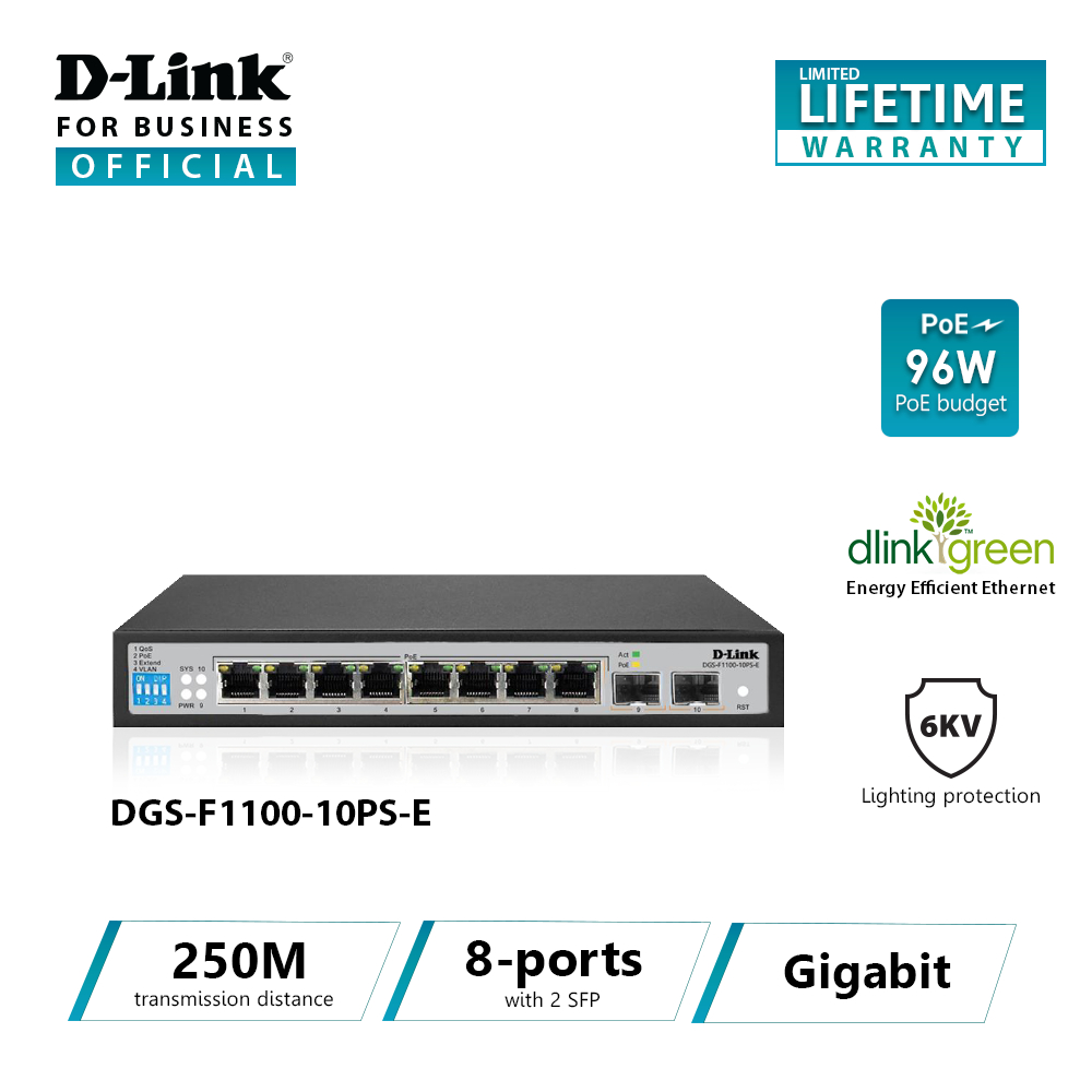 D-Link 8 PoE Gigabit Port and 2 Gigabit SFP ports Managed Network ...