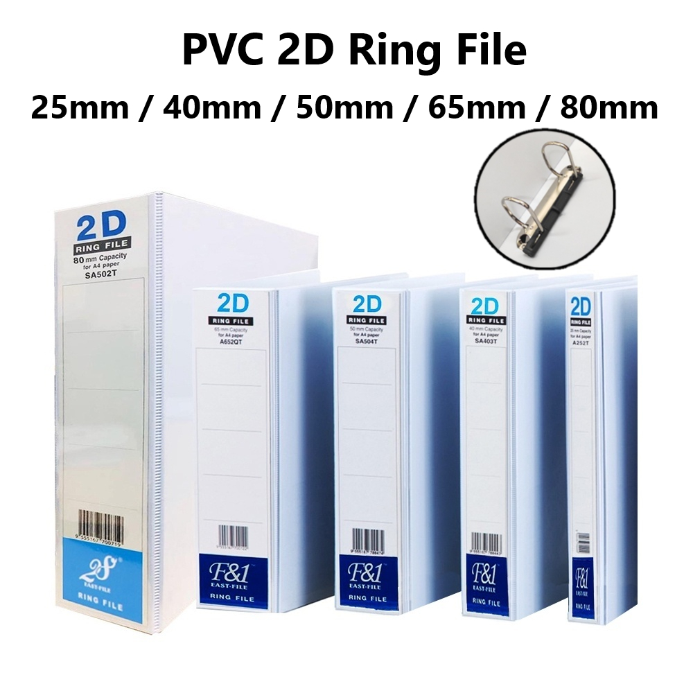 East File PVC 2D Ring White File A4 25MM / 40MM / 50MM / 65MM / 80MM ...