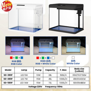 SOBO Mini Aquarium Fish Tank SD-380F SD-480F SD-580F T-830F Set Pump Filter LED Light Mini Bare ...
