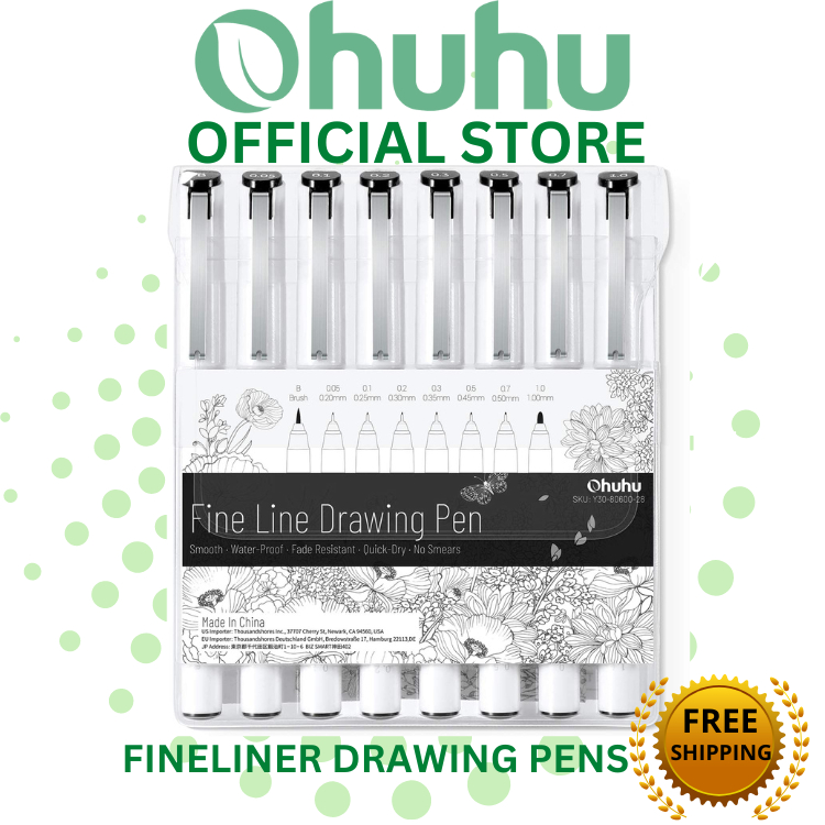 Ohuhu Kohala 9 Sizes Liquid Fineliner Pens Pigment Black Ink Micro Pens ...