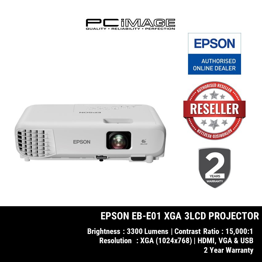 EPSON EB-E01 XGA 3LCD PROJECTOR (3300 LUMENS/12,000 HOURS LAMP HOURS/HDMI/2 YEARS CARRY-IN ...