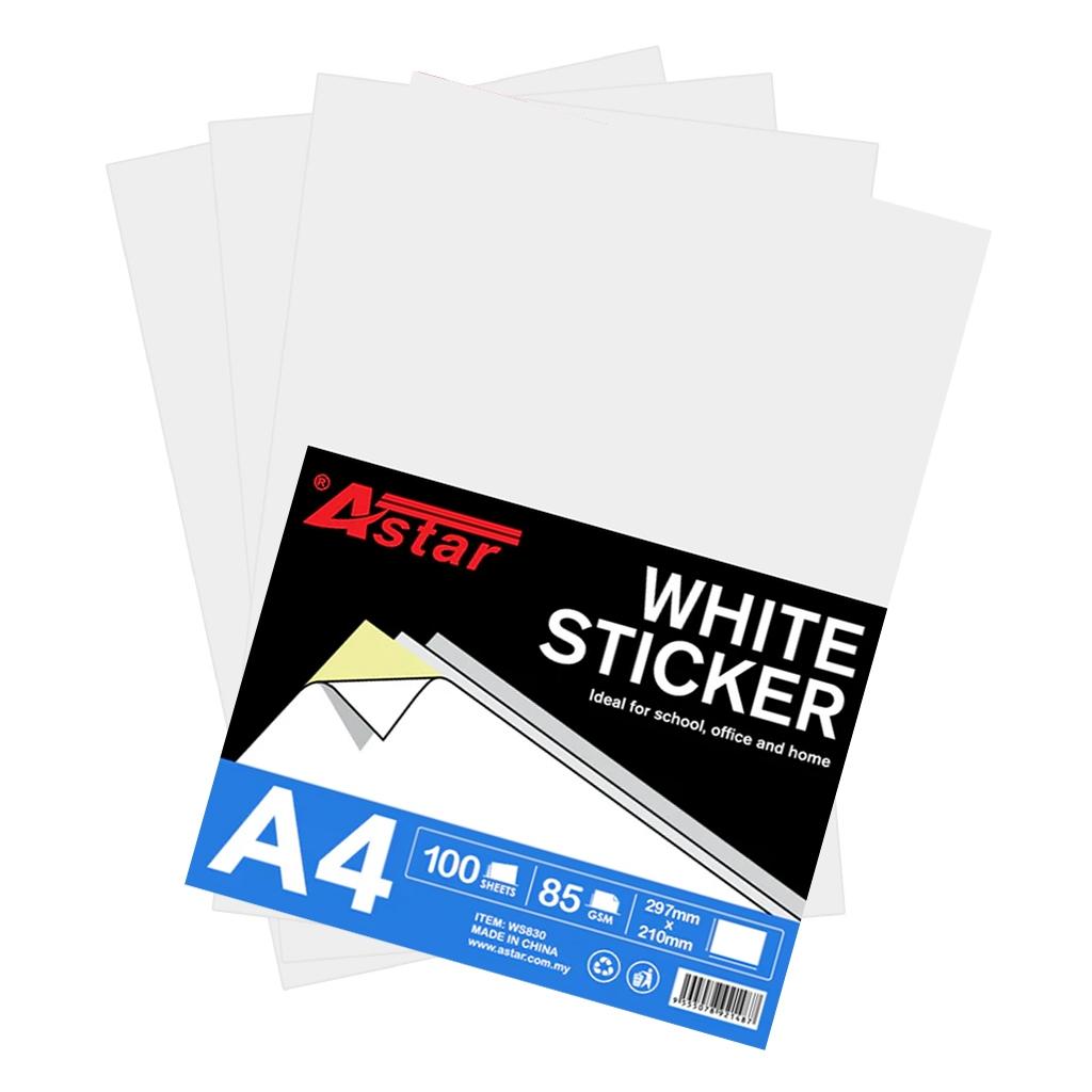 Astar White Sticker - A4 Size / 85GSM / 100 Sheets (WS830) | Shopee ...