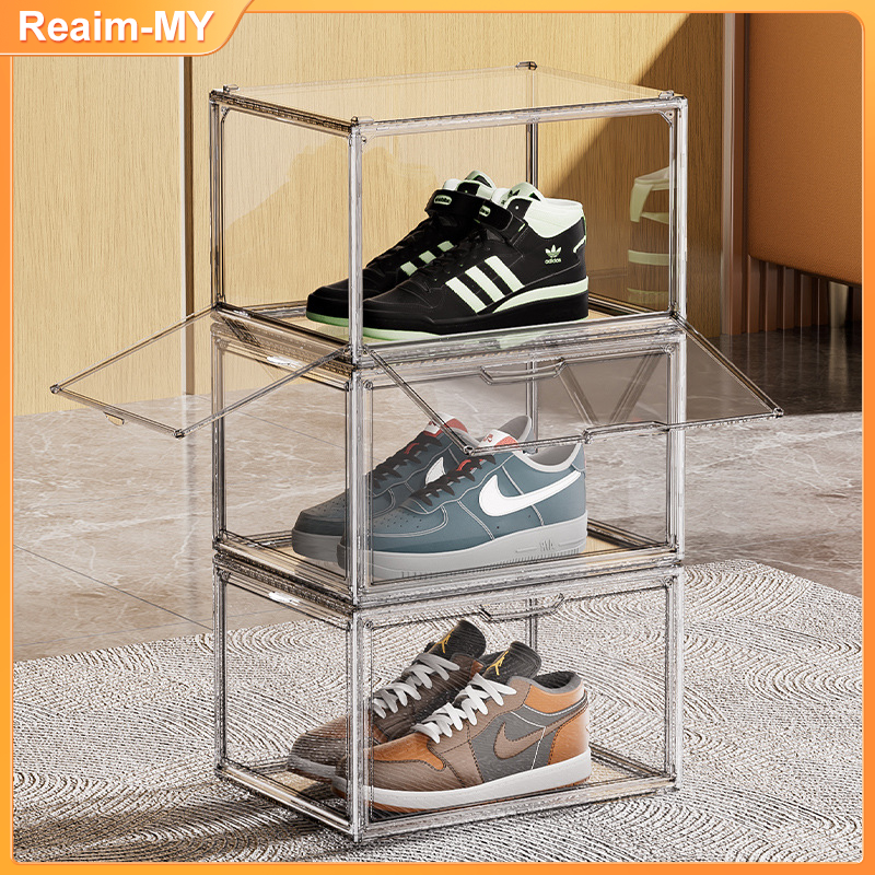 Stackable Full Transparent PP Plastic Shoes Box Shoebox Storage Kotak ...