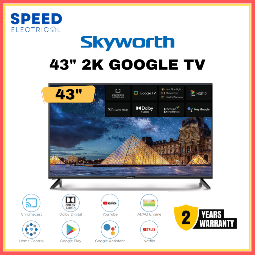 SKYWORTH 43INCH GOOGLE TV 43STE6600 ANDROID TV 智能电视 INTERNET TV YOUTUBE ...