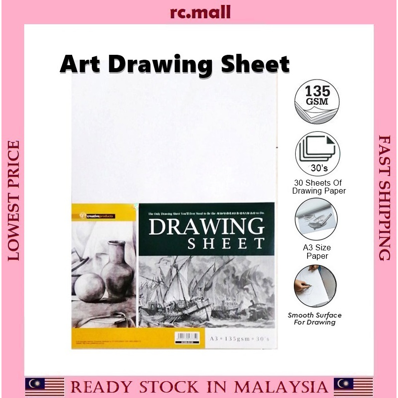 CP A3 Art Drawing Paper Block 30 Sheets 135GSM/ Kertas Lukisan Drawing ...