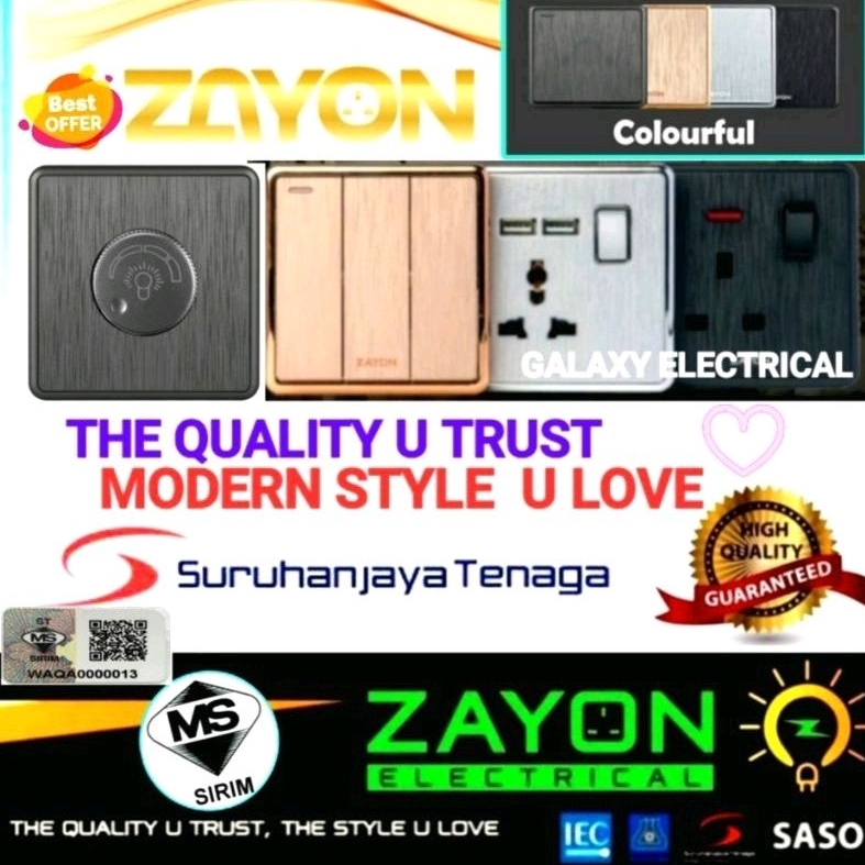 ZAYON T3 SERIES MODERN PRIMIUM ROSE GOLD / GREY / BLACK / SILVER SWITCHED & SOCKET >SIRIM ...
