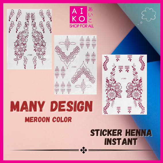 (AIKO) HENNA INSTANT INAI TATTOO STIKER MEROON INAI PENGANTIN / TUNANG ...