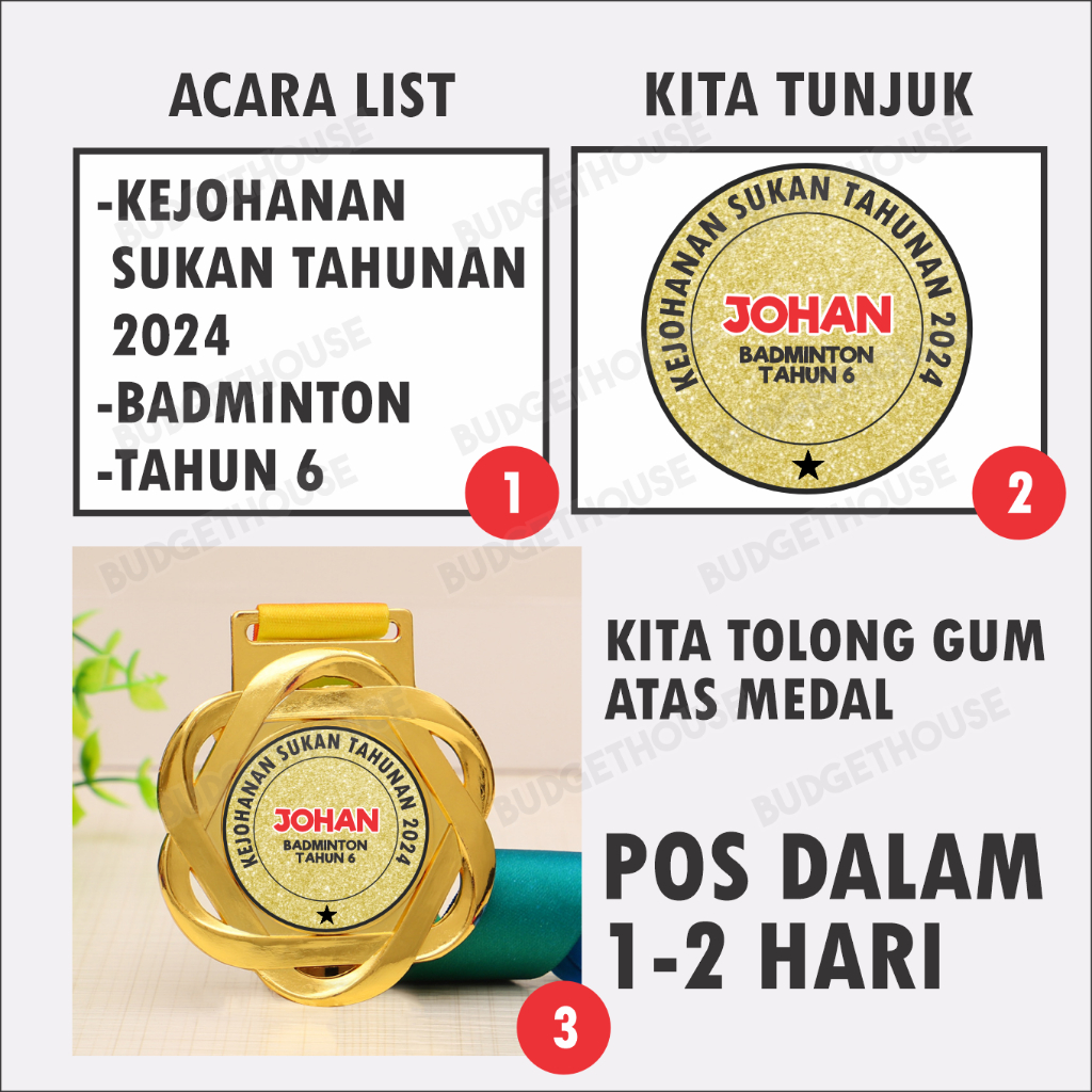(KL/Perak) Free Design METAL Medal Both Side Sticker Medal Besi With ...