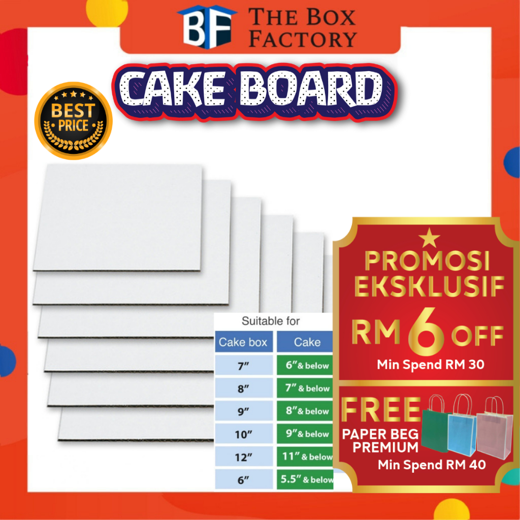 Cake Board Square Papan Kek Segi Empat High Quality Thick Board ️‍🔥 ...