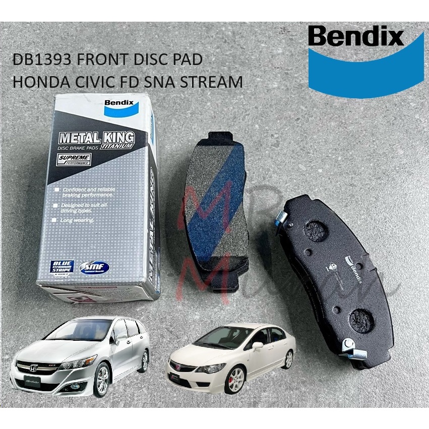 Original Bendix DB1393 Metal King Honda SNA FD Civic Front Disc Pad ...