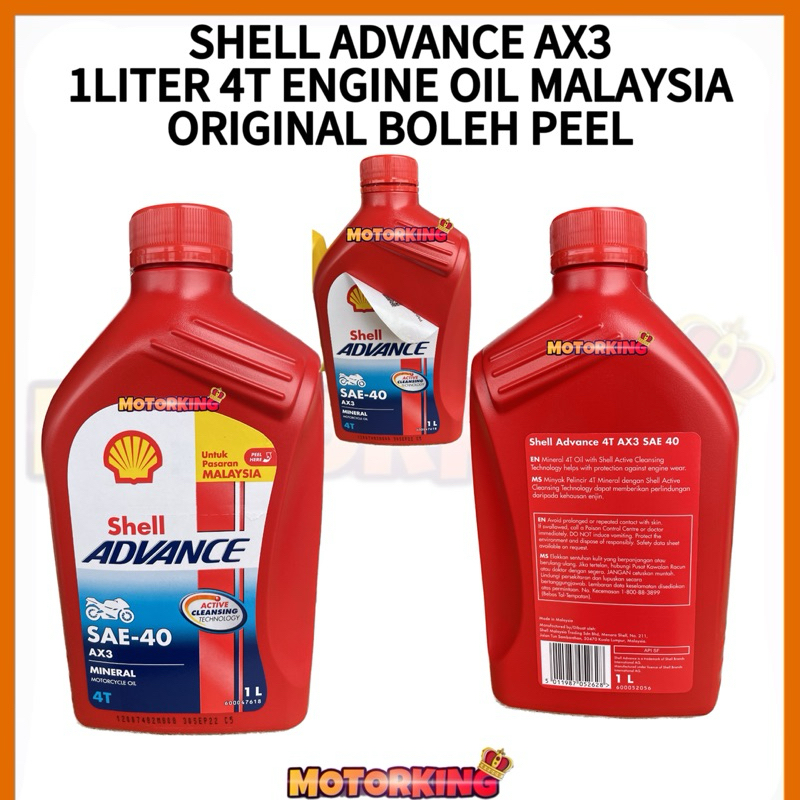 100% ORIGINAL SHELL ADVANCE AX3 1LITER 4T ENGINE OIL MINYAK 4T ADA QR ...