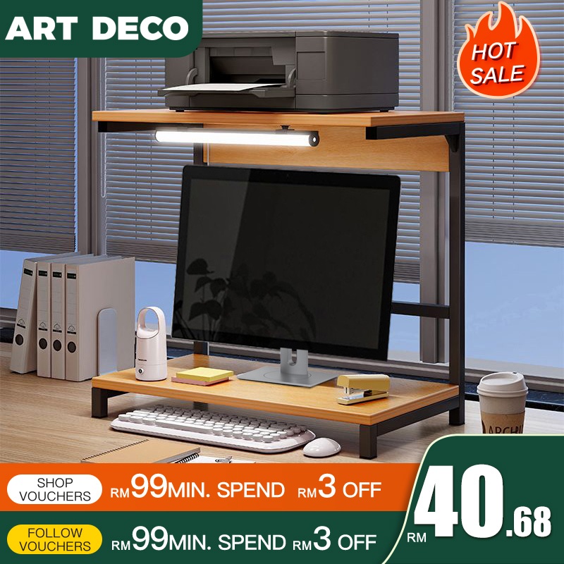 Desktop Organizer with LED Light Printer Rack Monitor Stand Riser ...