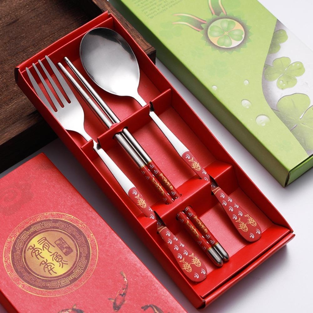 3pcs/set Portable Tableware Set, Chinese Style Stainless Steel ...