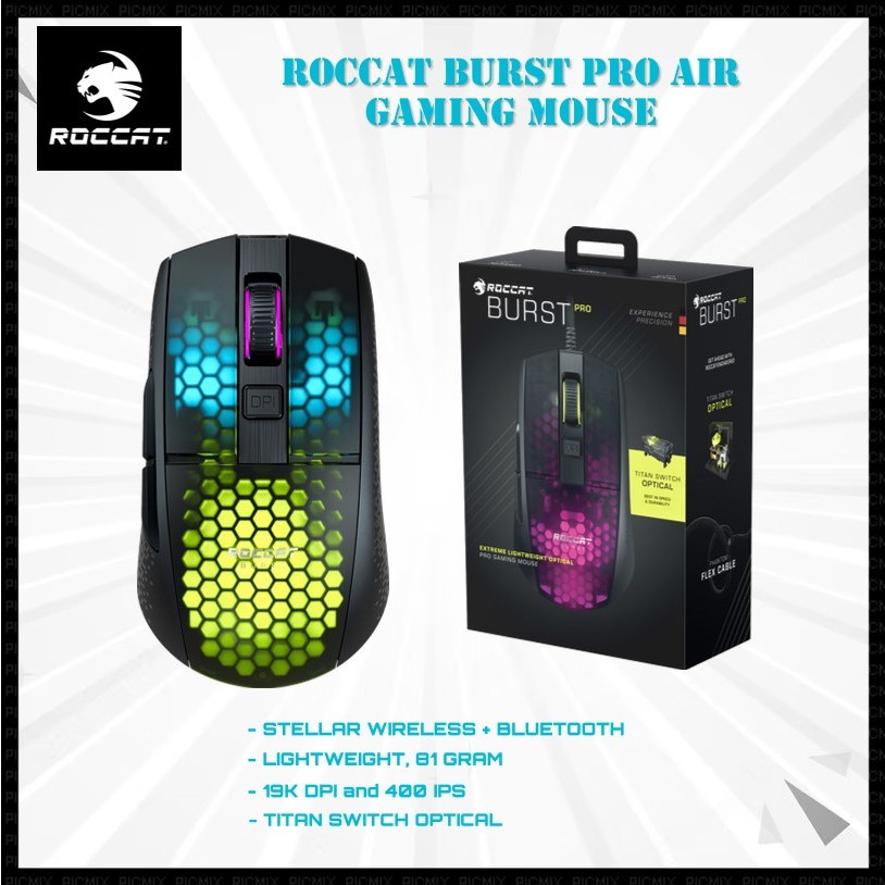ROCCAT Burst Pro Air Gaming Mouse, Wireless, 2.4 GHz, Bluetooth ...