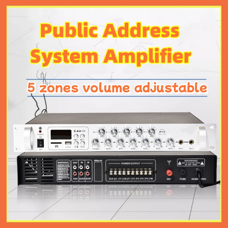 Public Address Amplifier 5-Zone Selector Bluetooth USB Power Amplifier Shop School Office ...