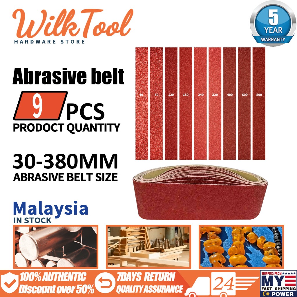 9pcs mini electric belt sanding machine alumina sanding belt 30*380mm (40/80/120/180/240/320/400 ...