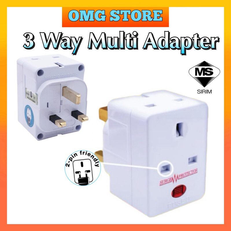 ISAFE 3 Way 3 Pin Adapter UK Plug S303N Surge Protector For Hone ...