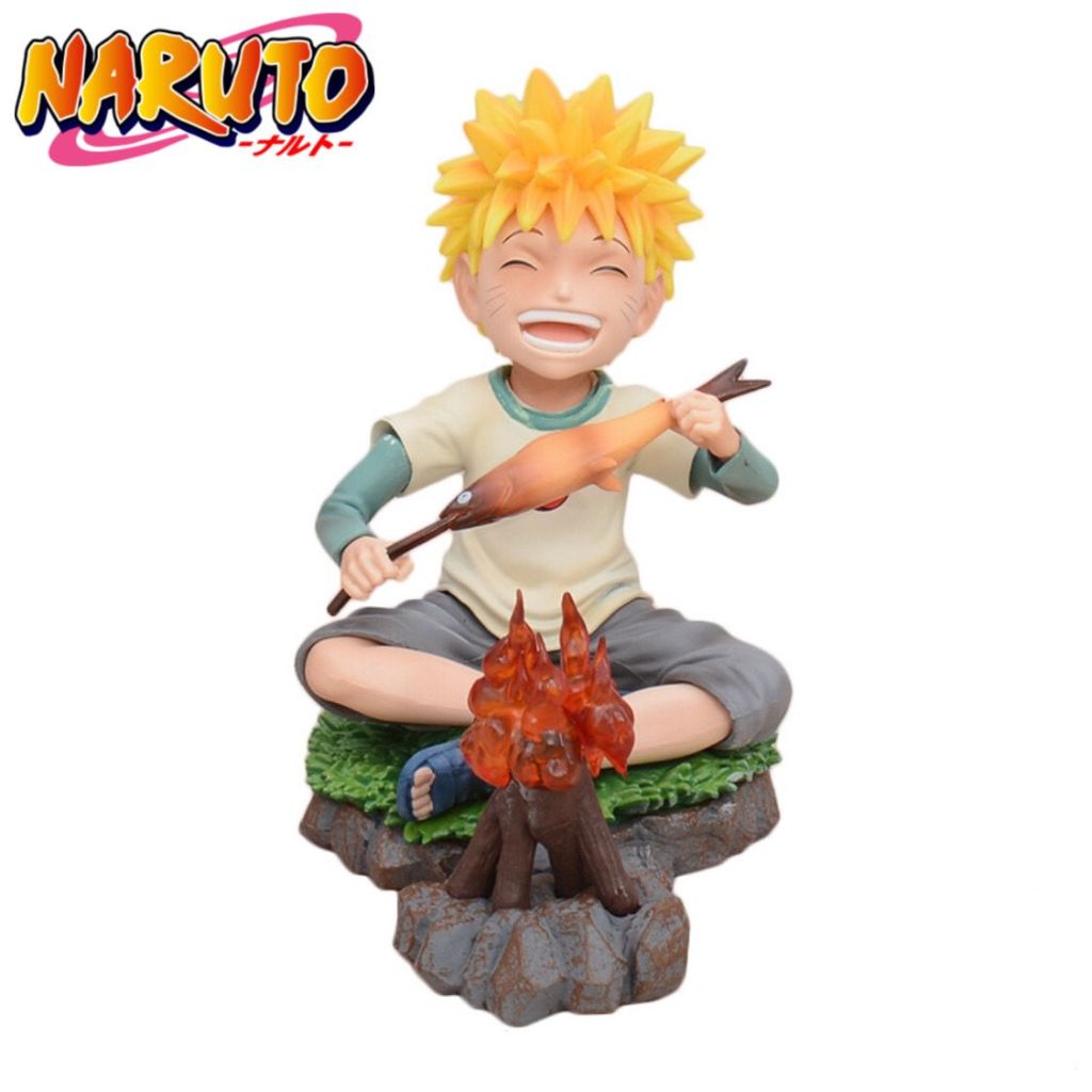 Naruto Naruto Uzumaki Childhood Eating Fish with Fire Wood LED 15cm ...