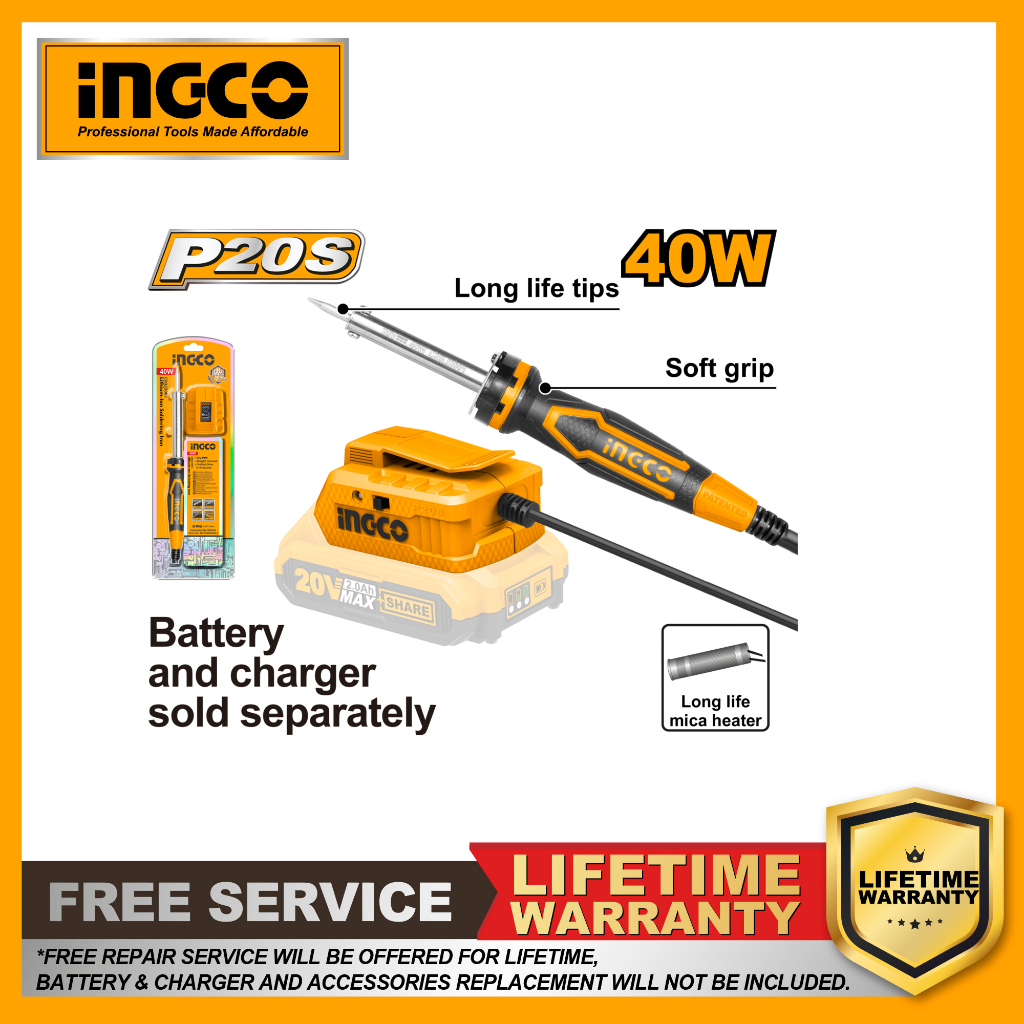 INGCO 20V Cordless Lithium-ion Battery Soldering Iron CSILI2001 ...